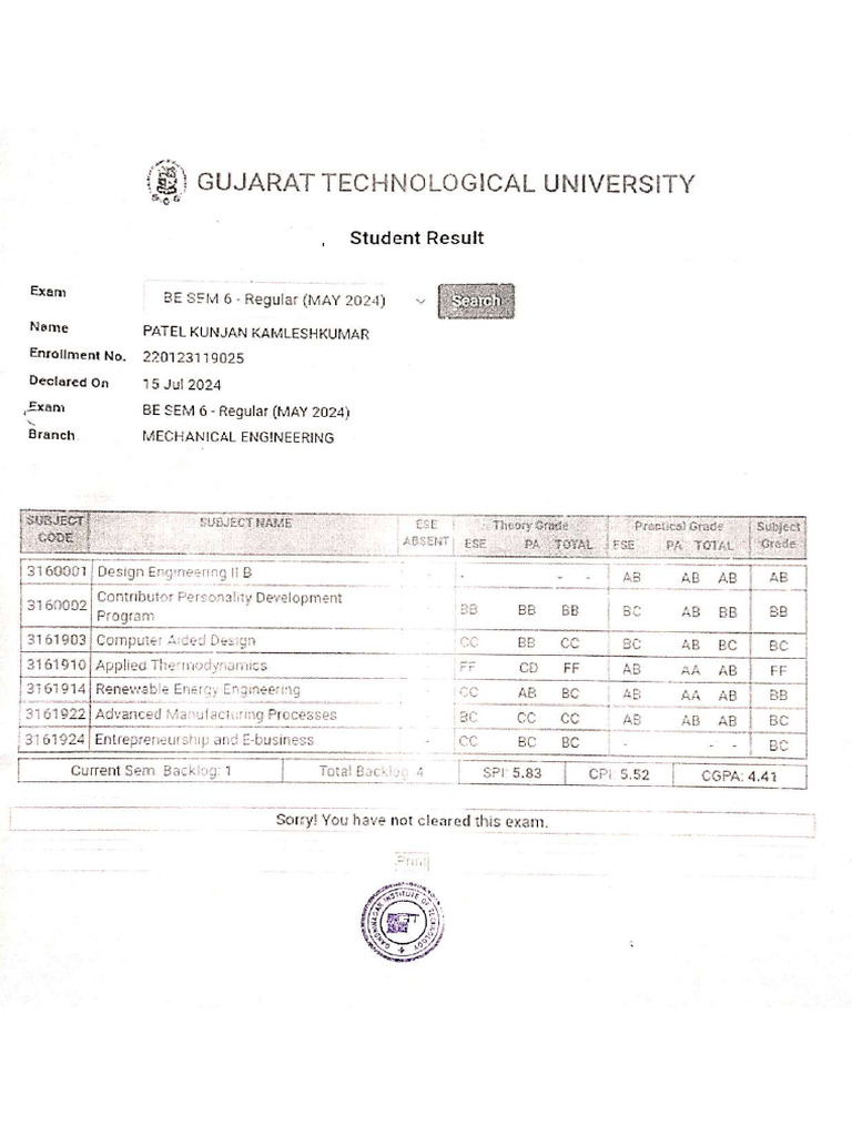 Even Semester Marksheet | PDF