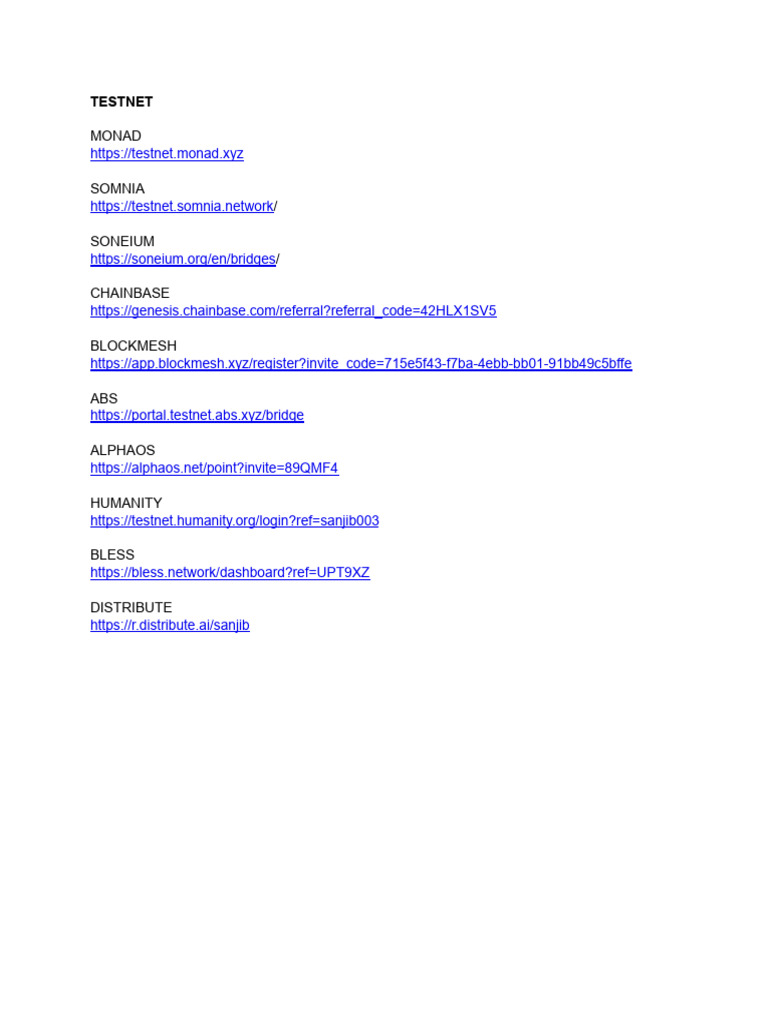 Testnet Resources and Airdrop Links | PDF