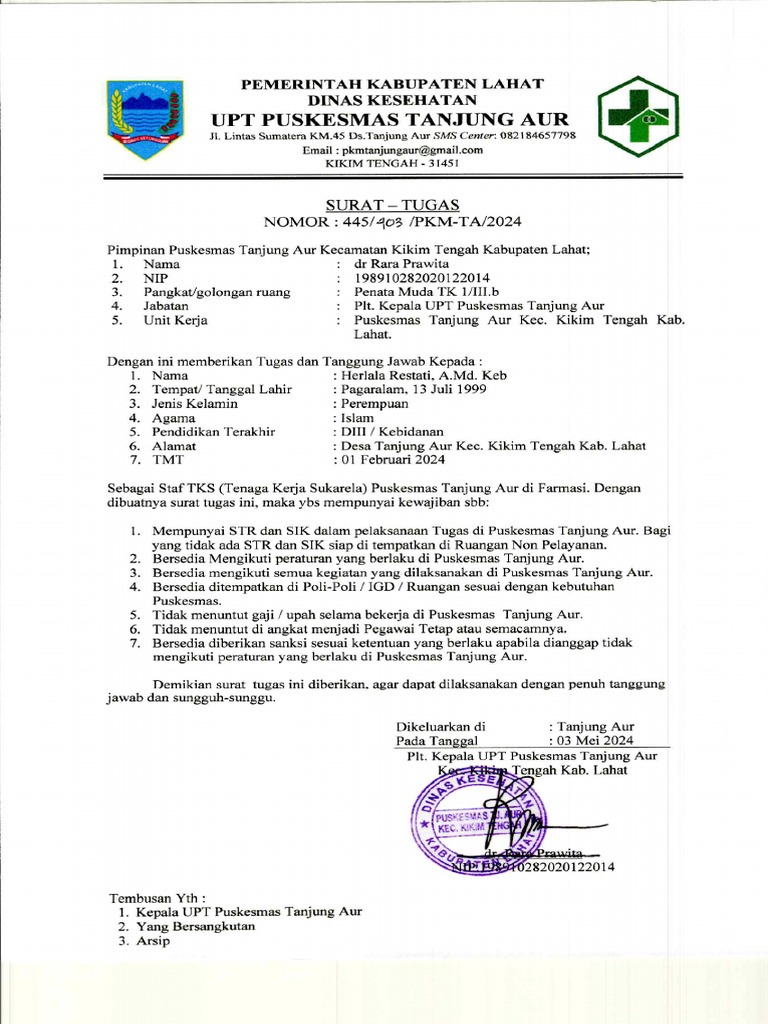 SURAT TUGAS LALA DOKTER | PDF SURAT TUGAS LALA DOKTER | PDF
