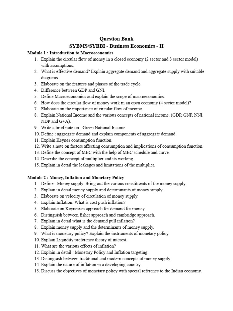 Business Economics II Question Bank | PDF | Macroeconomics | Money Supply
