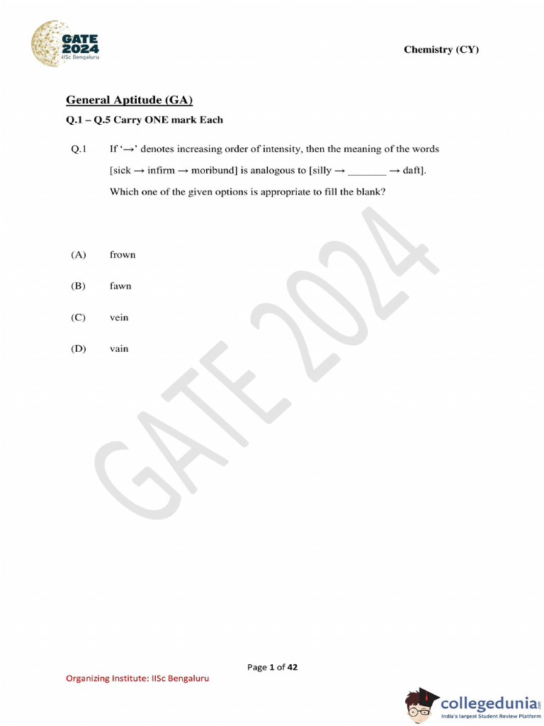 GATE 2024 Chemistry Question Paper | PDF