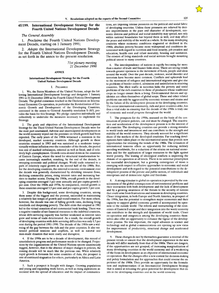 UN IDS - 1991 International Development Strategy For The 4th United Nations Development Decade ...
