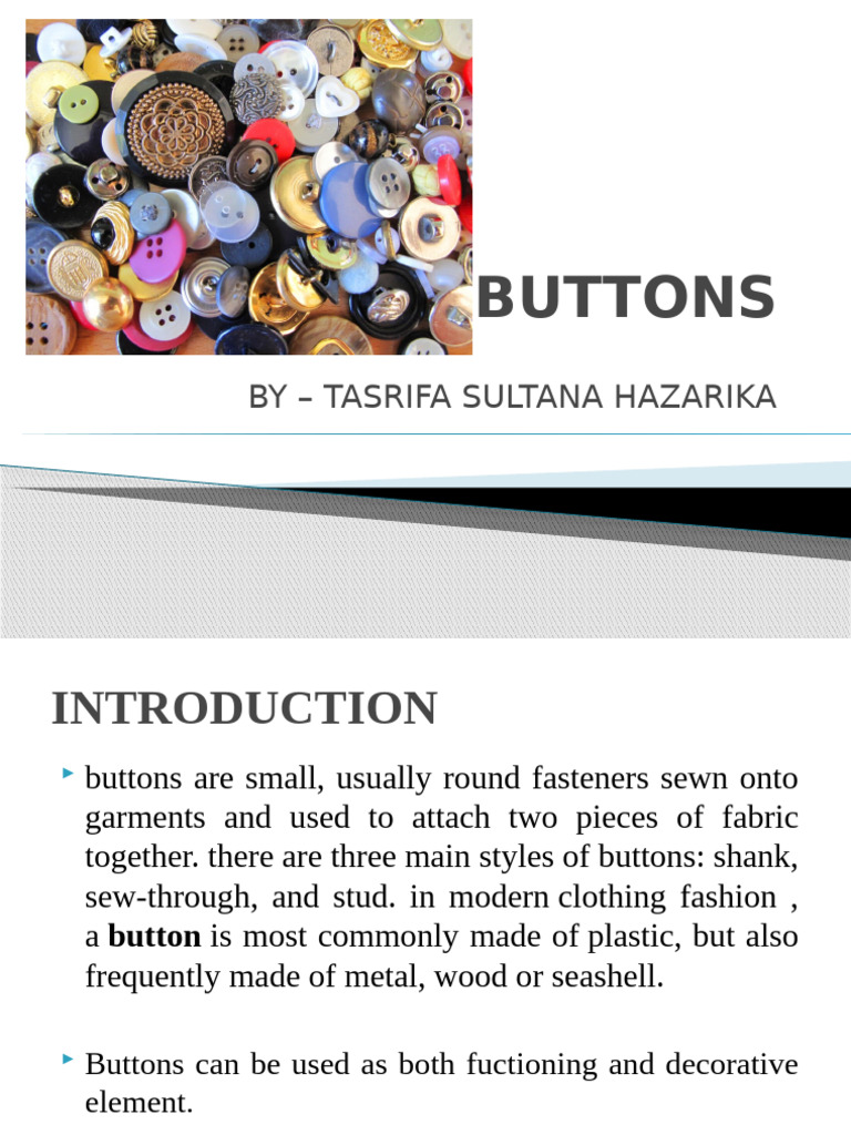 Types and Uses of Clothing Buttons | PDF | Sewing | Knitting