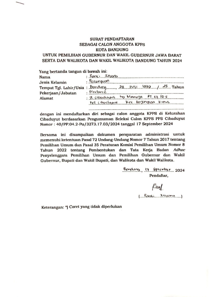 Surat Pendaftaran-Ranti | PDF