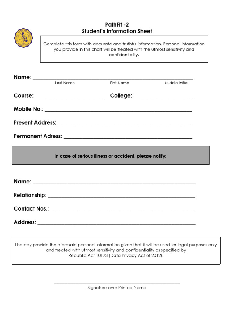 Student Information Sheet Template | PDF