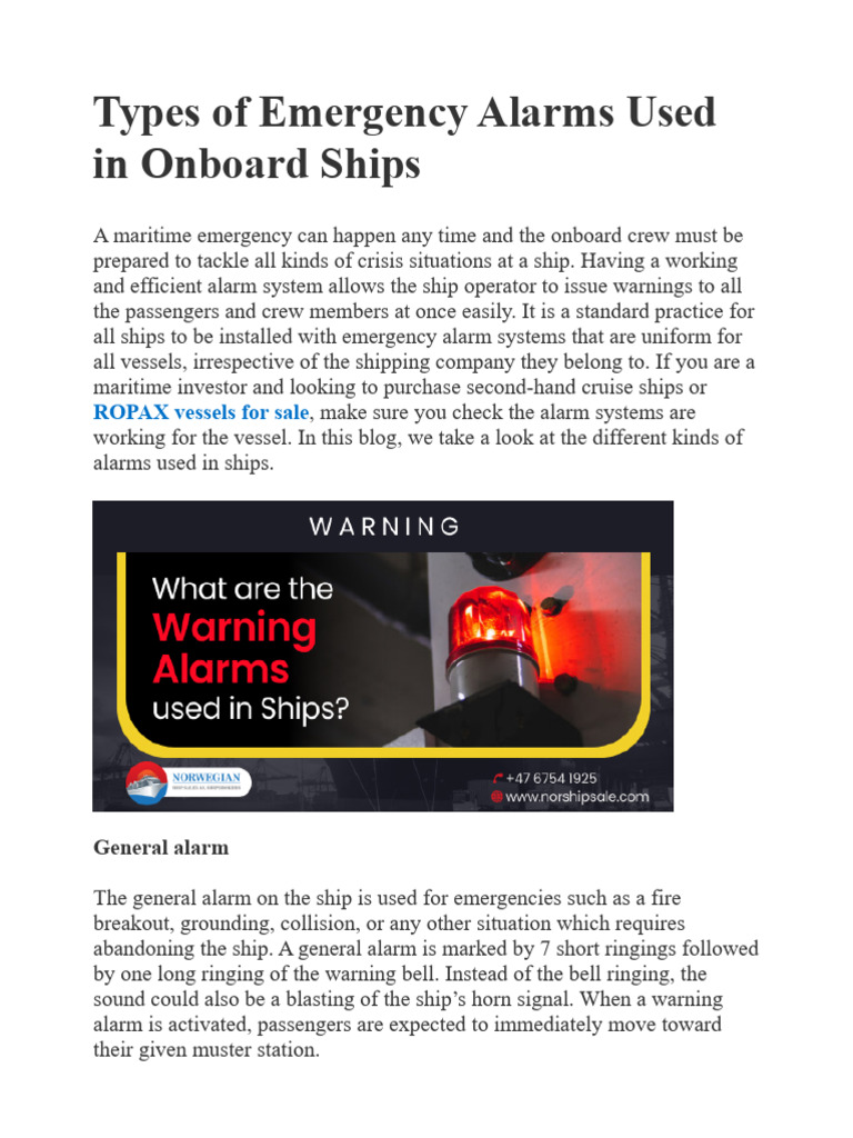 Types of Ship Emergency Alarms | PDF | Ships | Water Transport
