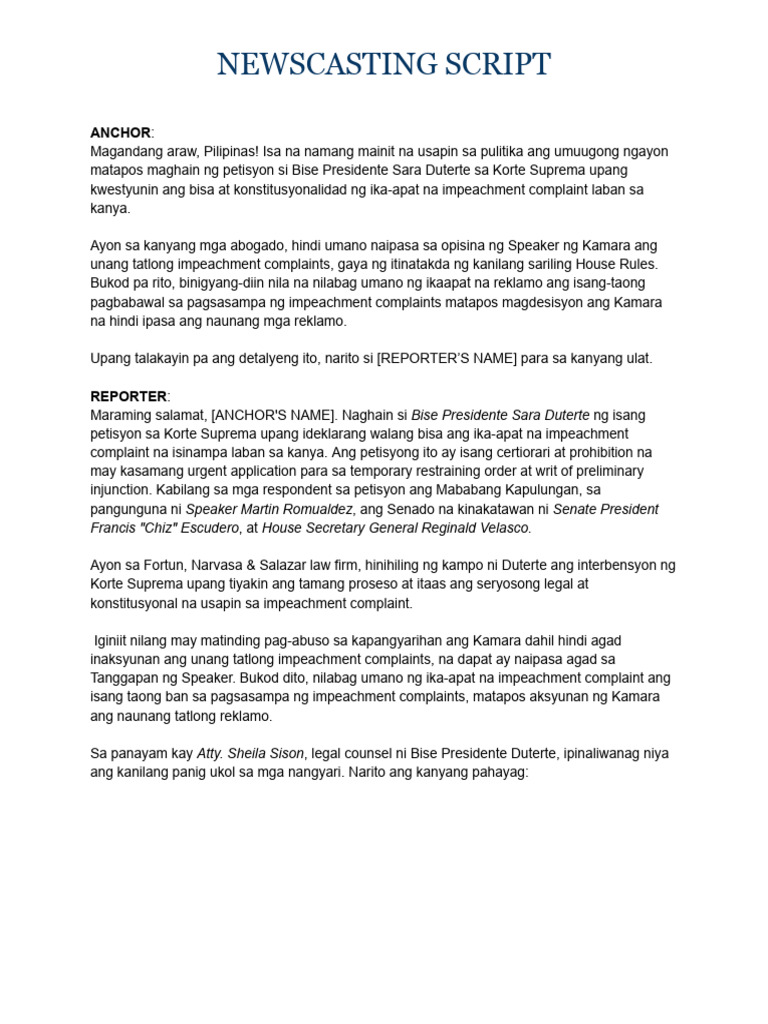 Newscasting Script | PDF