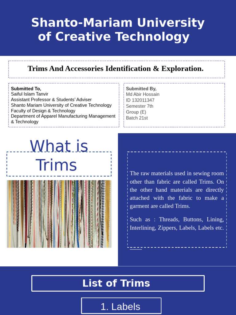 Shanto-Mariam University of Creative Technology: Trims and Accessories Identification ...