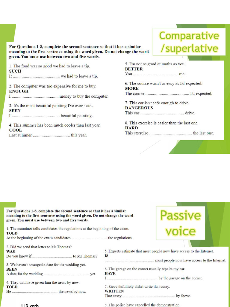 FCE P4 Key Word Transformation - BLANK | PDF | Verb | Grammatical Tense