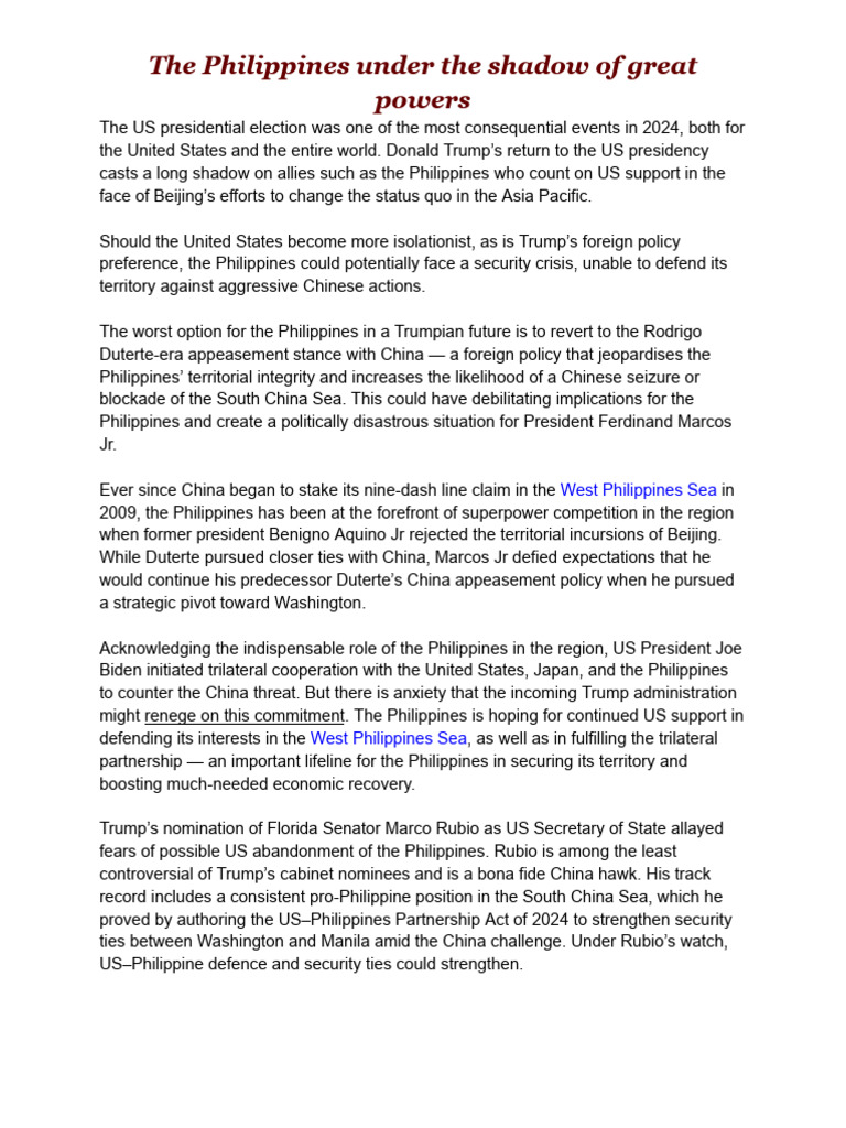 Philippines' Future Amid US-China Rivalry | PDF | Rodrigo Duterte ...