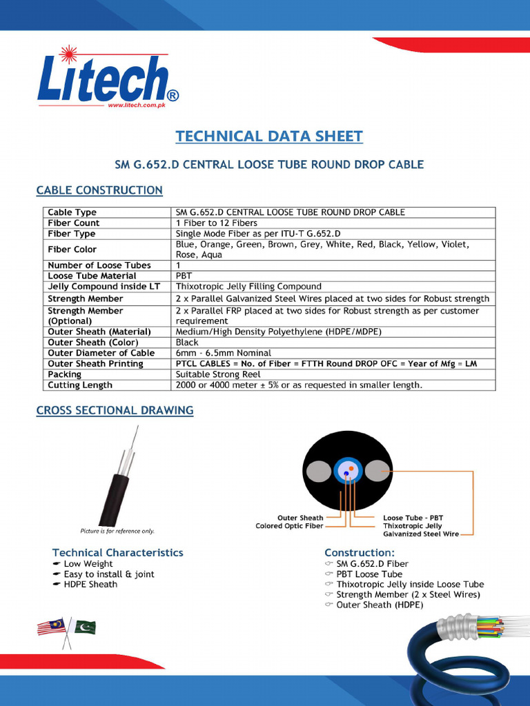 TDS SM G.652.D Loose Tube Round FTTH Drop Fiber Cable PTCL Cables 2020 ...