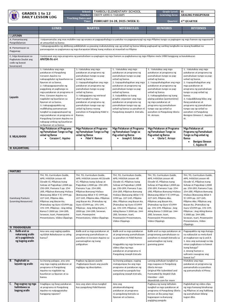 DLL_ARALING PANLIPUNAN 6_Q4_W3 | PDF