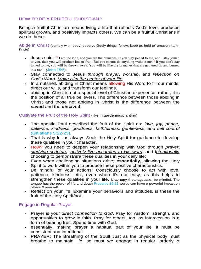 How to Live as a Fruitful Christian | PDF | Jesus | Fruit Of The Holy ...
