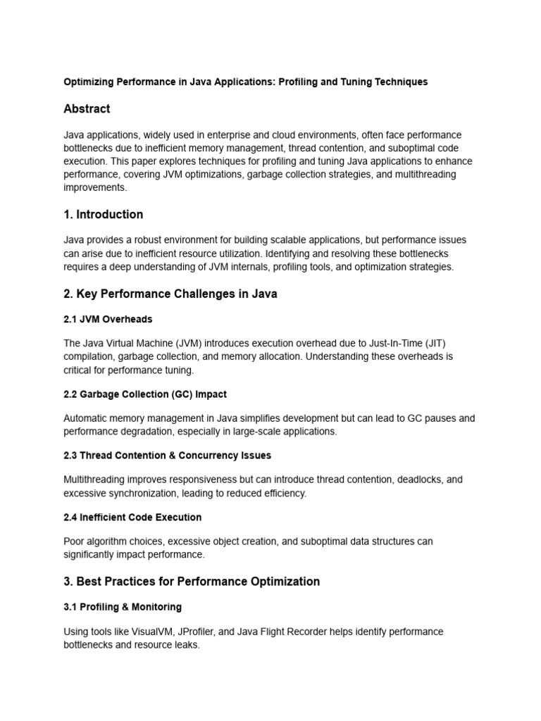 Optimizing Performance In Java Applications Profiling And Tuning Techniques Pdf Java