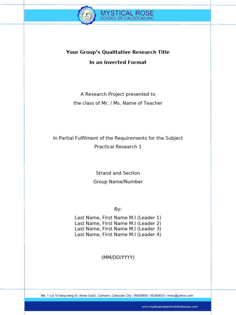 Practical Research 1 Format Manuscript | PDF | Theory | Self Concept