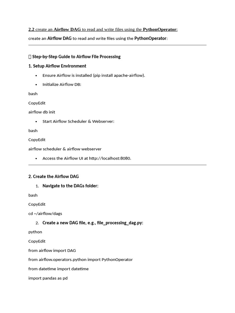 2.2 Create An Airflow DAG To Read and Write Files Using The PythonOperator | PDF