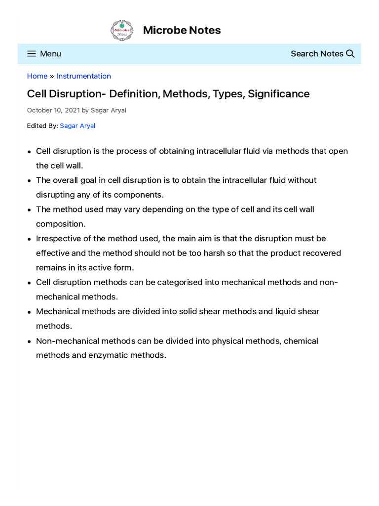 Cell Disruption: Methods and Significance | PDF | Life Sciences | Cell ...