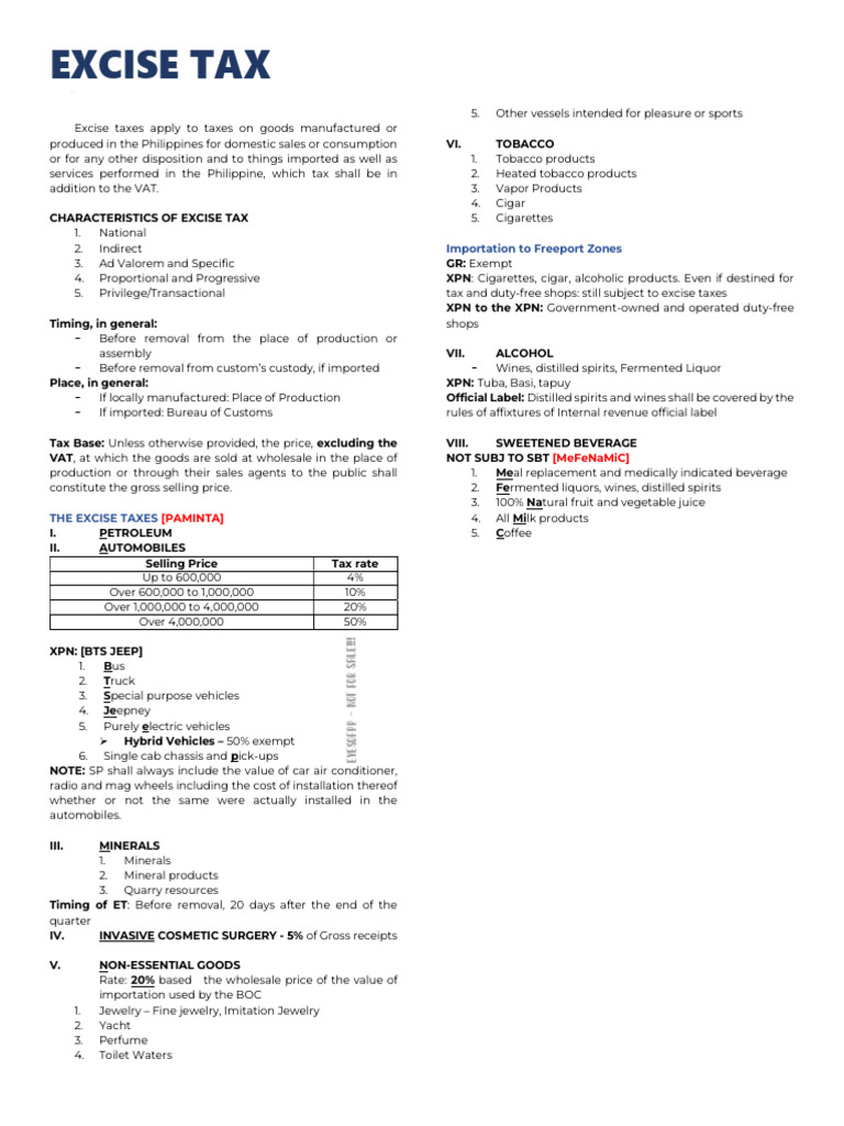(Excise Tax)-Summary | PDF | Taxes | Excise