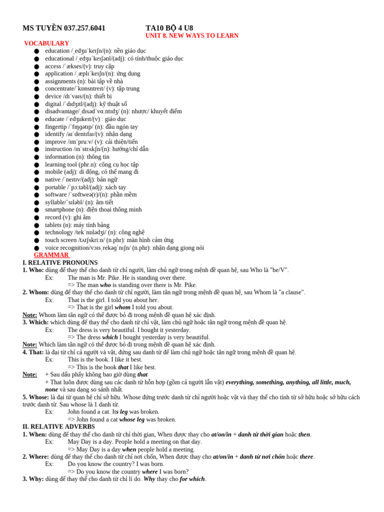 TA10 BỘ 4 U8 NEW | PDF | Educational Technology | English Language