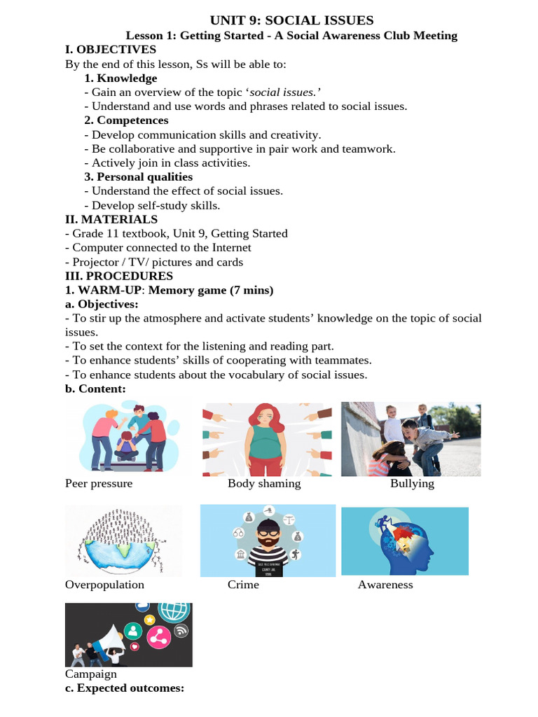 Lesson Plan 11 - Unit 9 Getting Started | PDF | Question | Vocabulary