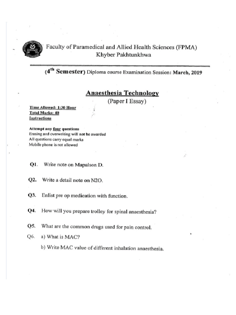 Anaesthesia 4rth Semester by Rashid Jan | PDF