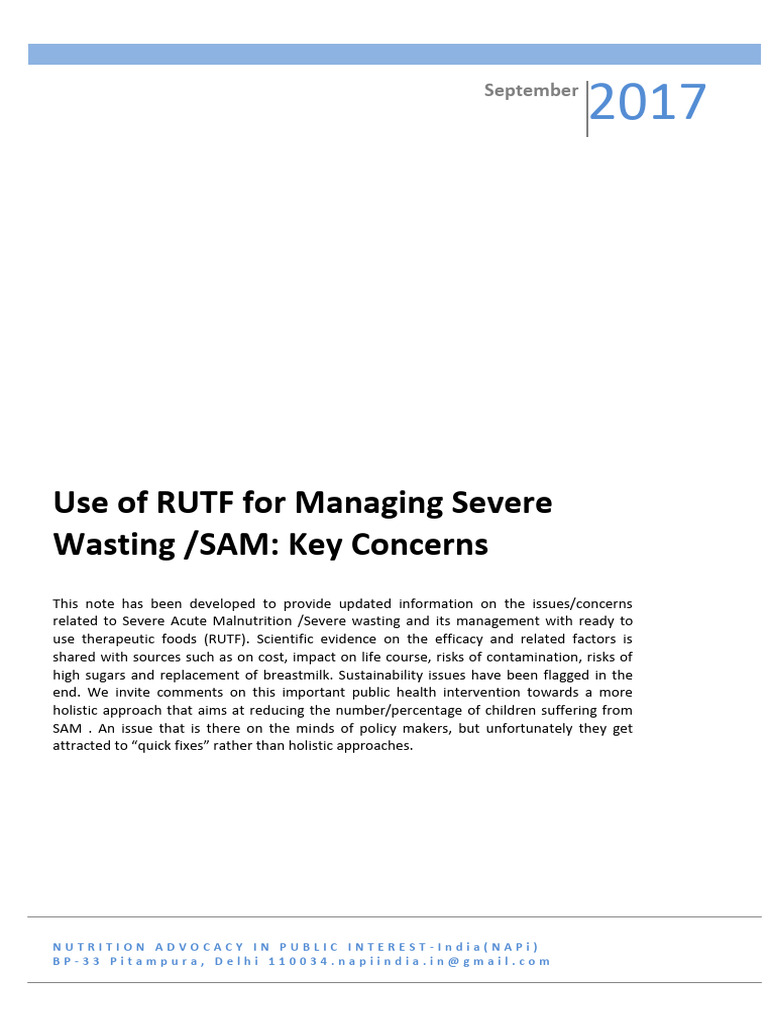 Use of RUTF For Managing Severe Wasting SAM Key Concern | PDF ...
