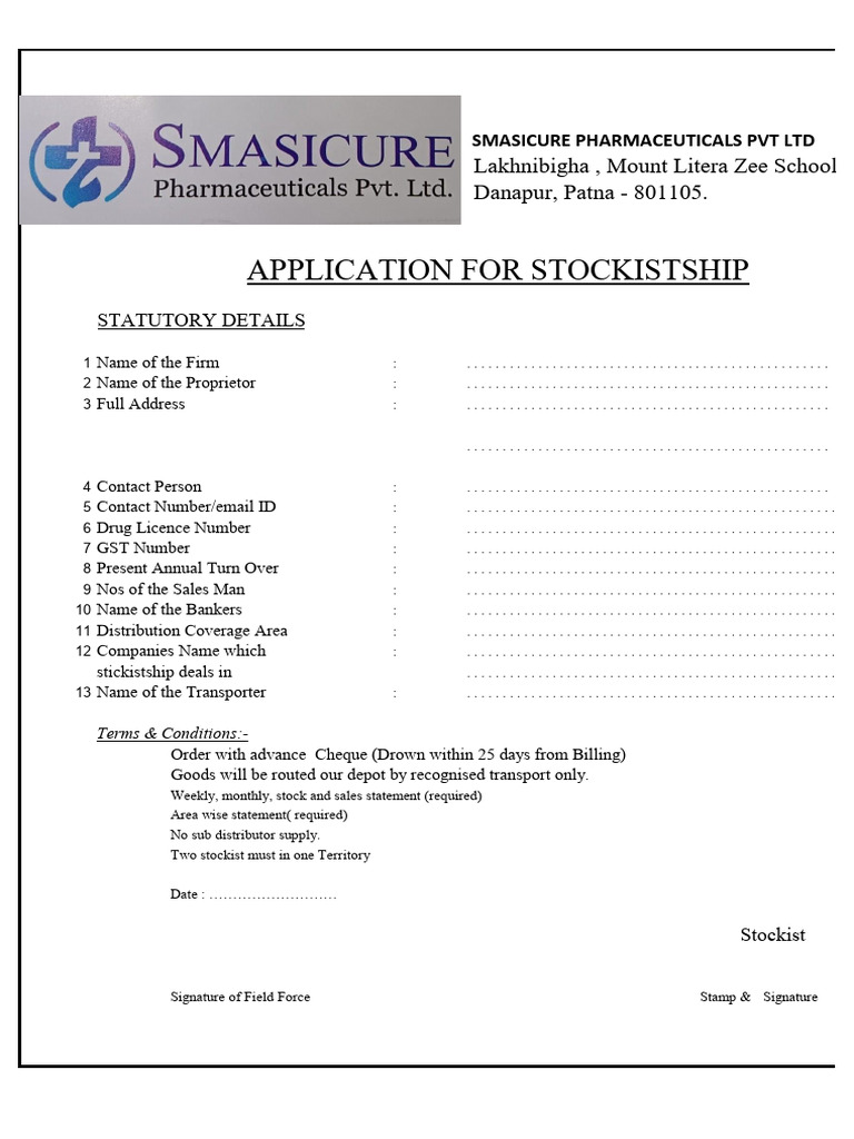 Smasicure Stockist Application Form | PDF