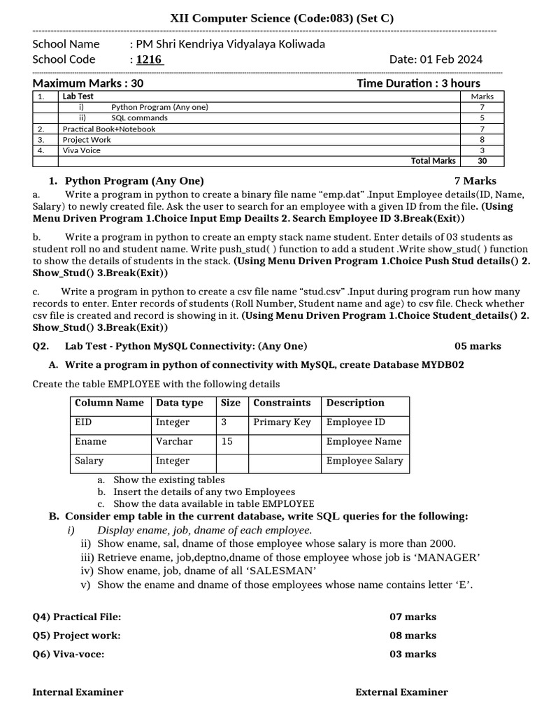 Practicals_CS(Set C) | PDF | Table (Database) | Information Technology Management