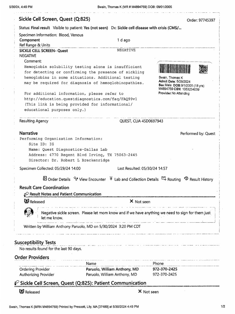 Sickle Cell - Thomas Swain | PDF