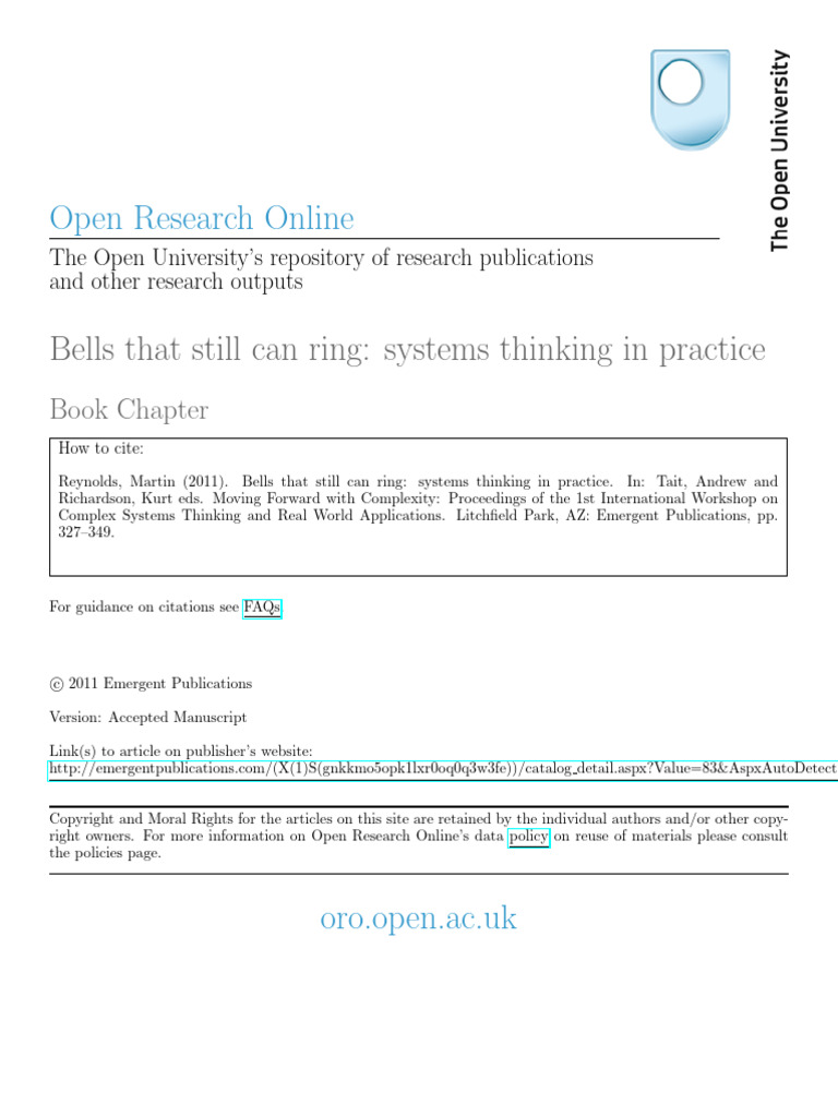 Reynolds 2011 - Systems Thinking in Practice | PDF | Systems Theory | System