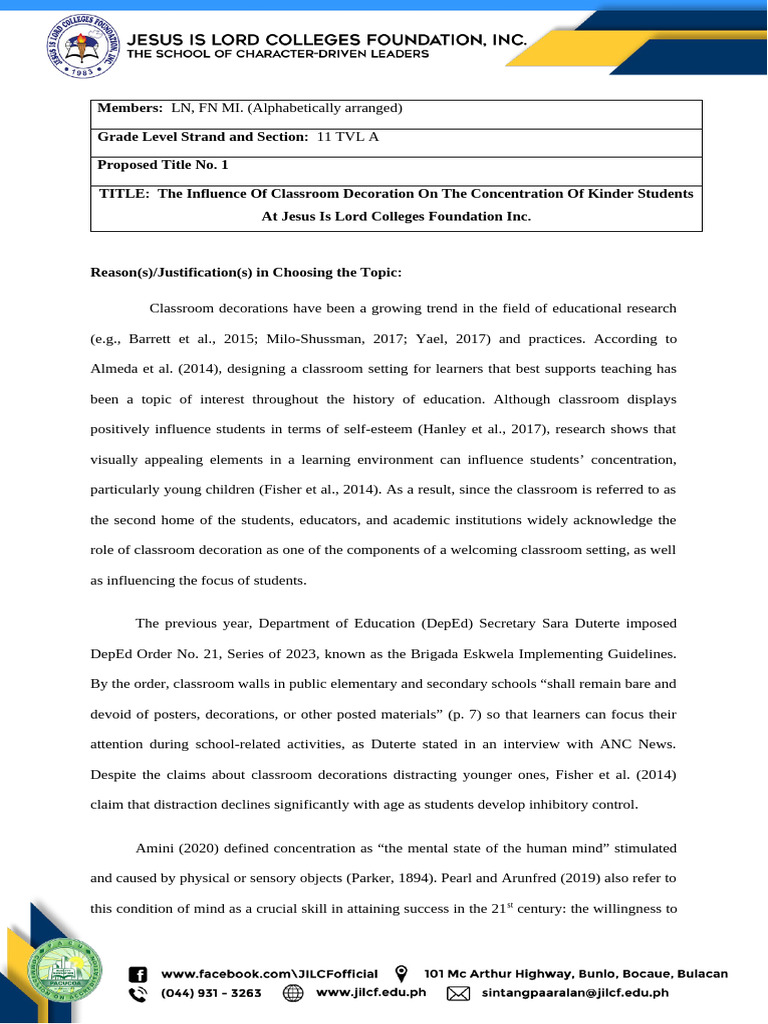 Title Proposals. Template. PR1 | PDF | Learning | Classroom