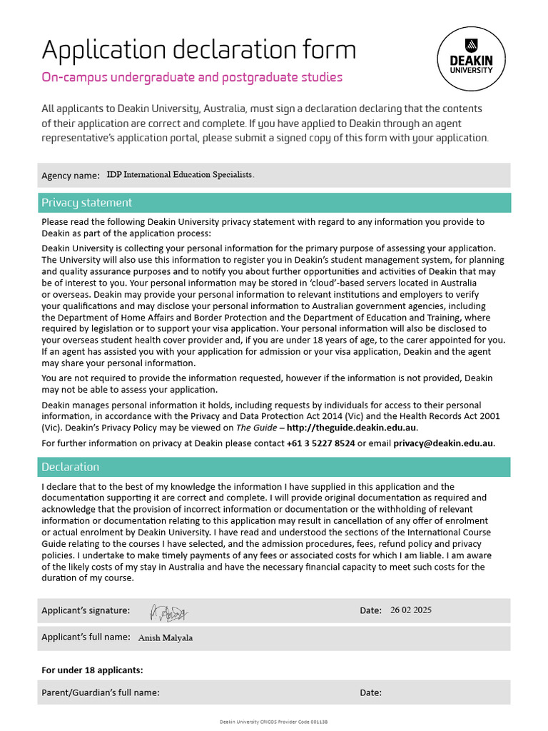Application Declaration Form | PDF