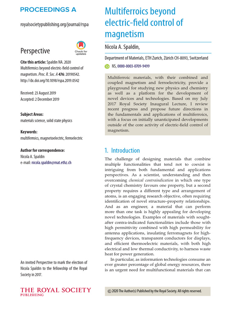 Spaldin 2020 Multiferroics Beyond Electric Field Control of Magnetism | PDF | Ferroelectricity ...