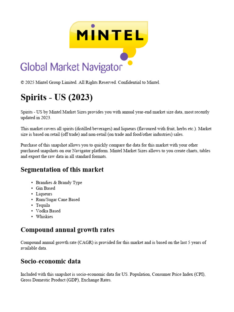 Mintel Market Sizes Spirits - US (2023) | PDF