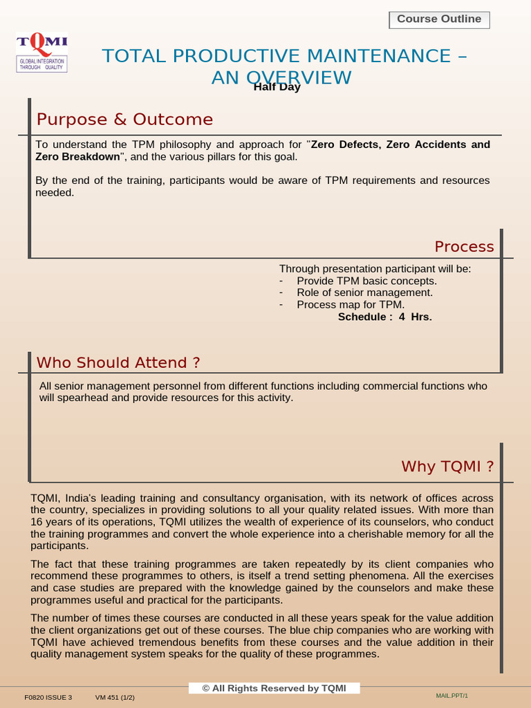 Total Productive Maintenance Training | PDF | Methodology | Business