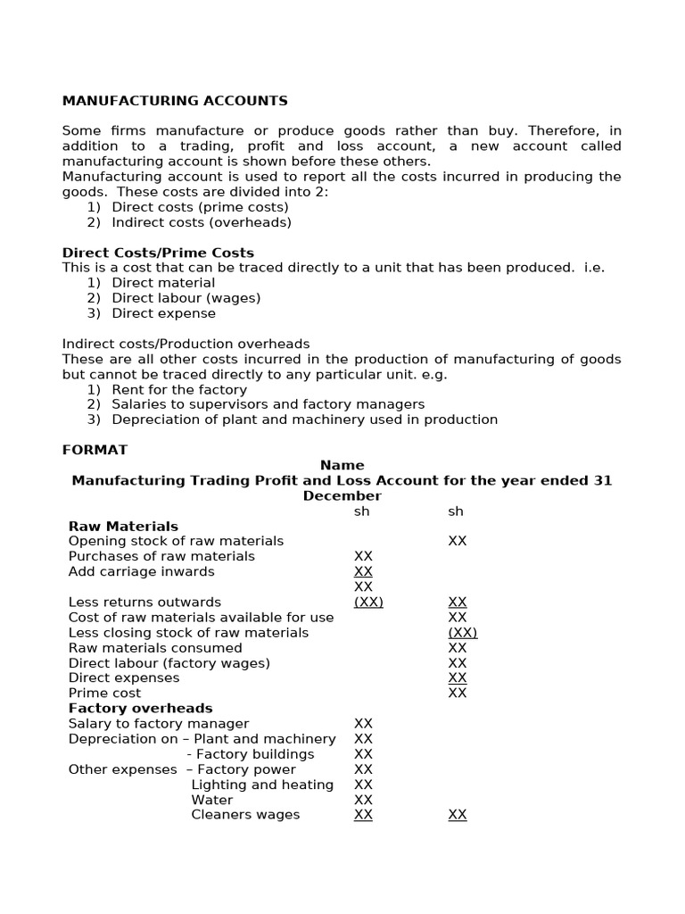 Manufacturing Accounts Overview and Format | PDF | Expense | Depreciation