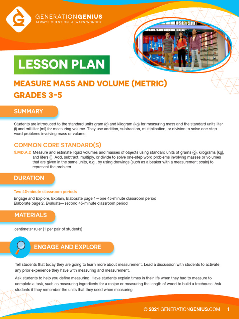 Measuring Mass and Volume in Metric | PDF | Measurement | Litre