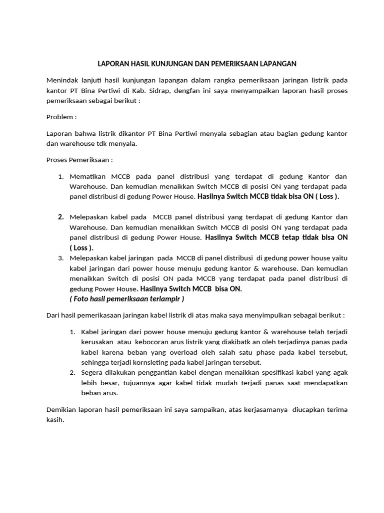 Laporan Hasil Kunjungan Dan Pemeriksaan Lapangan | PDF