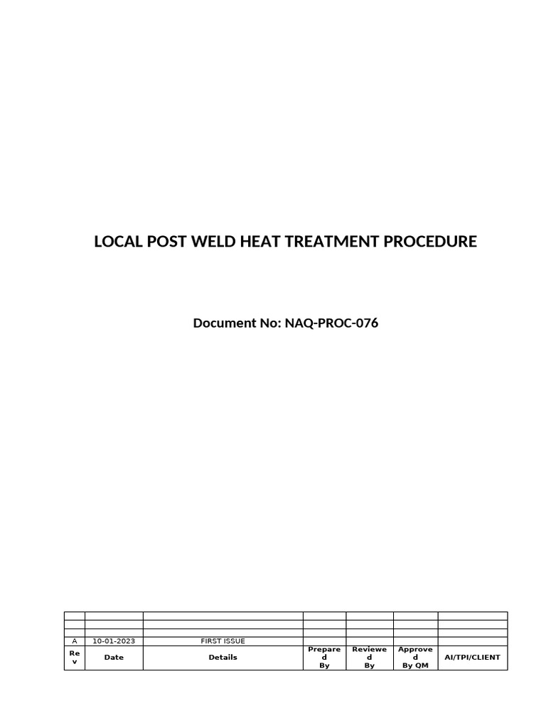 NAQ-PROC-076 (LOCAL Post Weld Heat Treatment in Furnace) | PDF | Heat ...