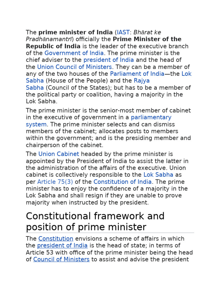 The Prime Minister of India | PDF | Oath Of Office | Government Of India