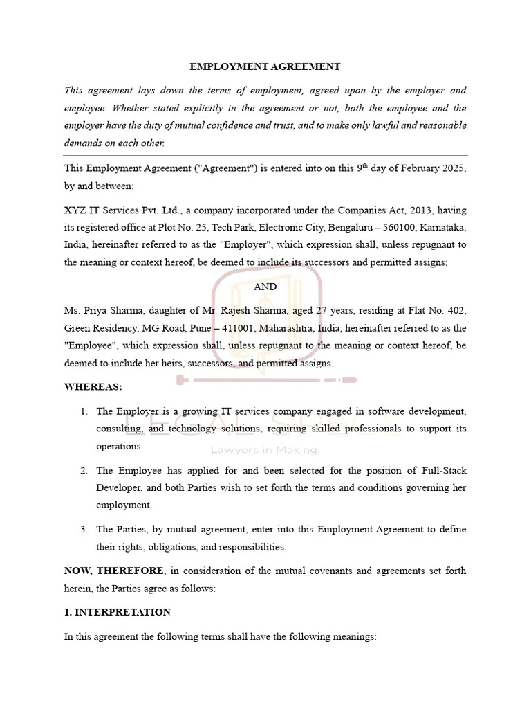 Employment Agreement | PDF | Intellectual Property | Employment