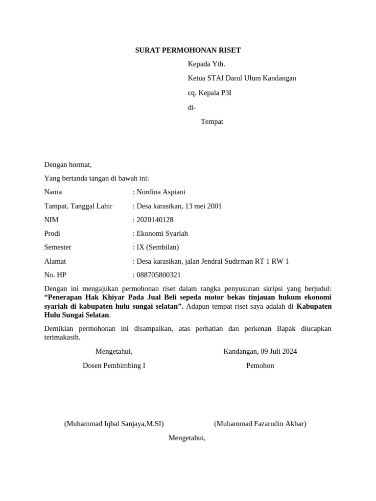 Surat Permohonan Riset | PDF