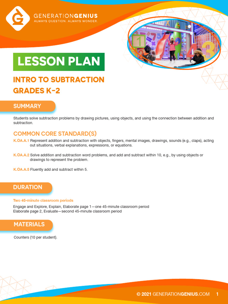 GG Intro To Subtraction LP 1 | PDF | Cognitive Science | Human ...