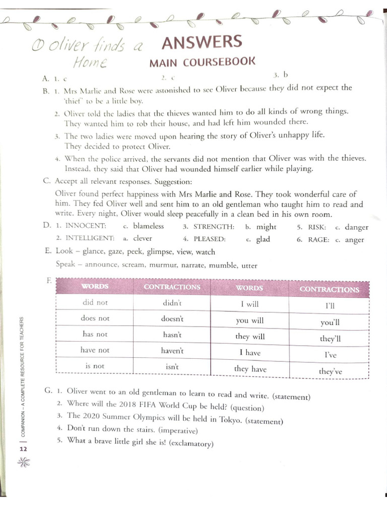 Grade 5th English Literature Answer Key | PDF