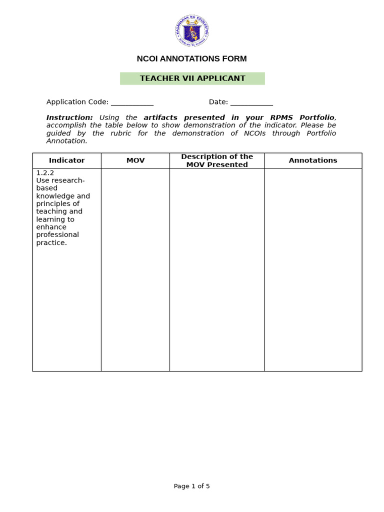 TVII-NCOI Annotations Form | PDF | Learning | Annotation