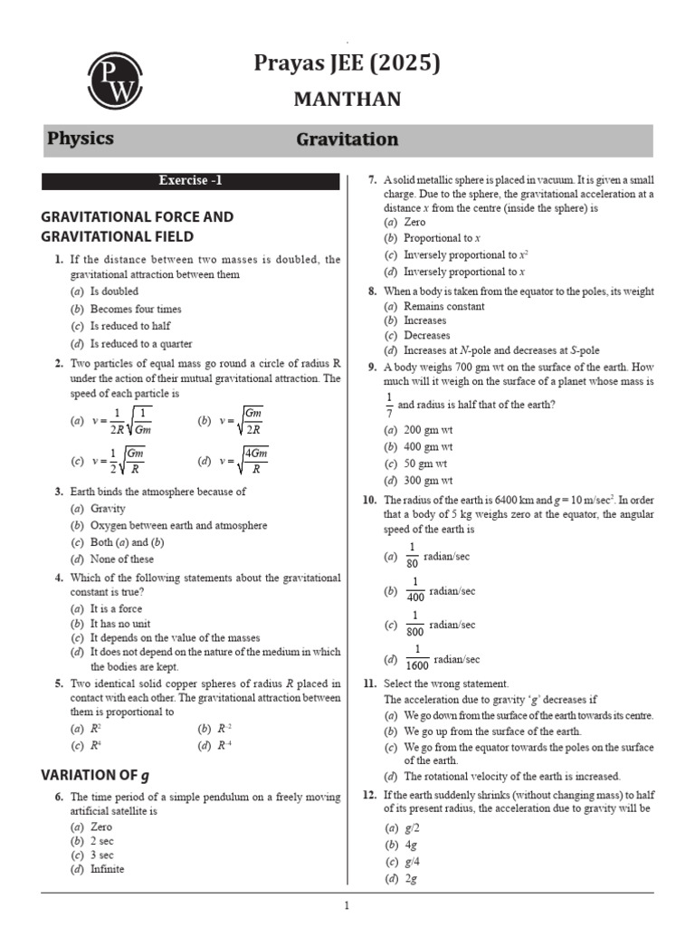 6734567b652279cb4aa36125 - ## - Gravitation: Standard Practice Sheet ...