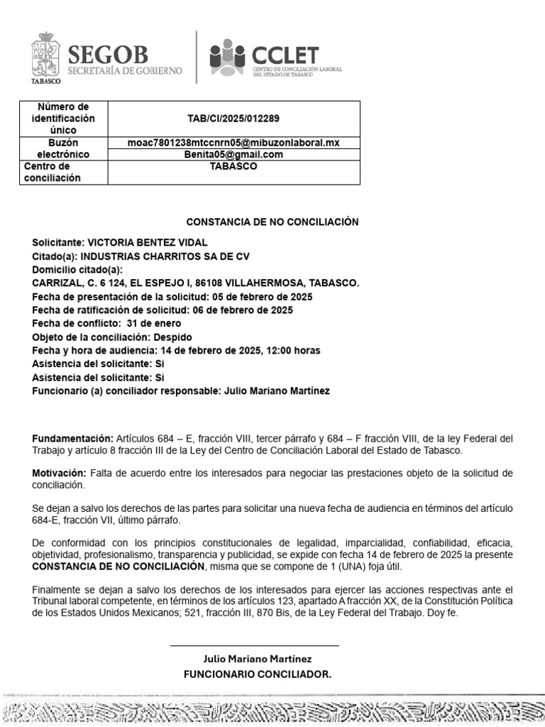 Actas de No Conciliacion | PDF | Gobierno