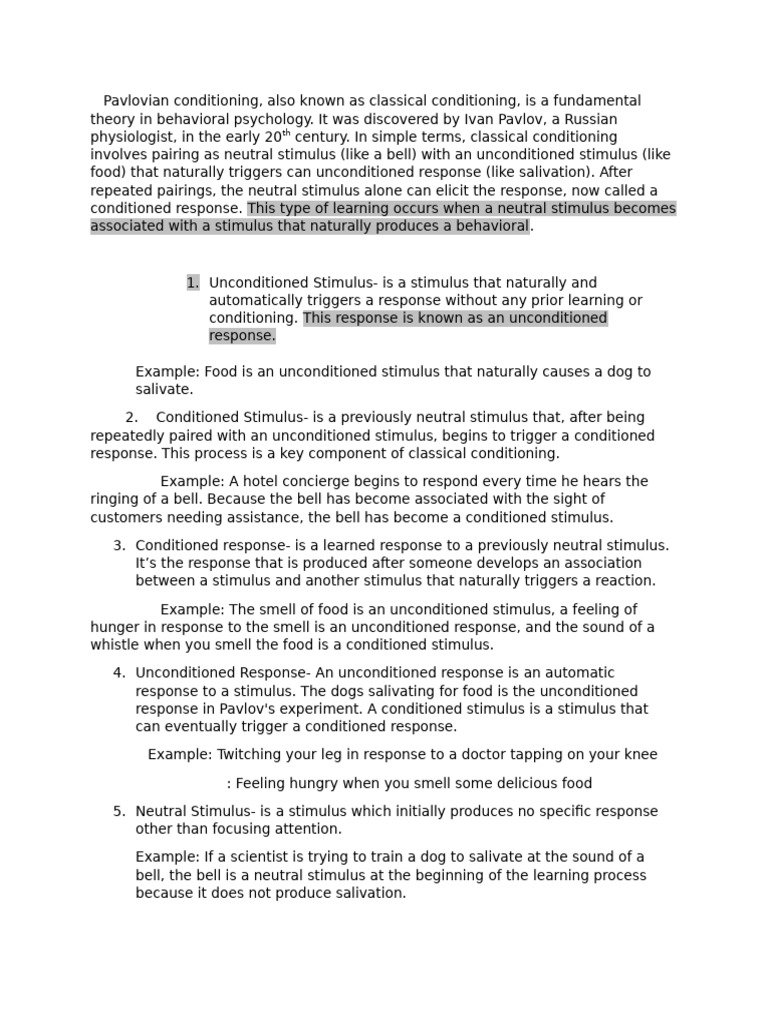 Pavlovian conditioning | PDF | Classical Conditioning | Psychological Schools