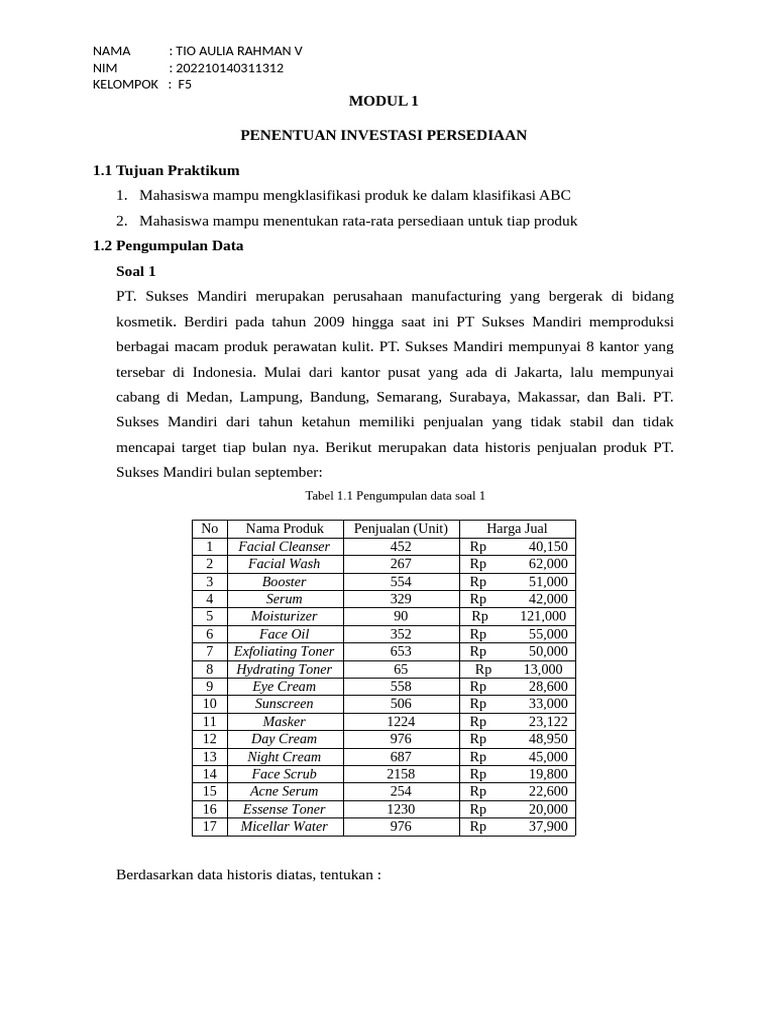 LAPORAN MANLOG M1 Tio | PDF