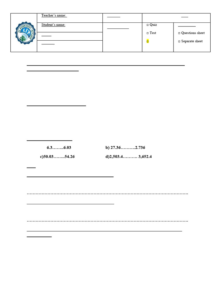 revison_sheet_grade_5 | PDF | Euclidean Plane Geometry | Geometric Shapes